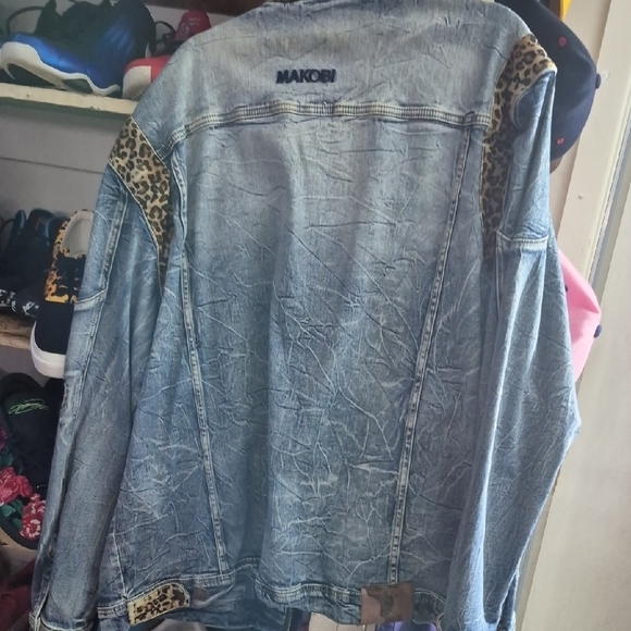 Makobi | Jackets & Coats | Mens Blue Denim Jacket With Leopard Print ...
